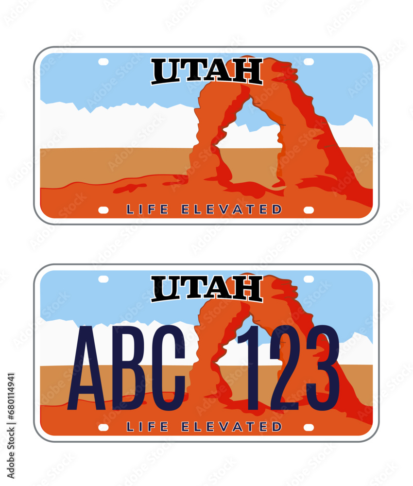 Utah license number plate. Vector usa car plate retro sign, american ...