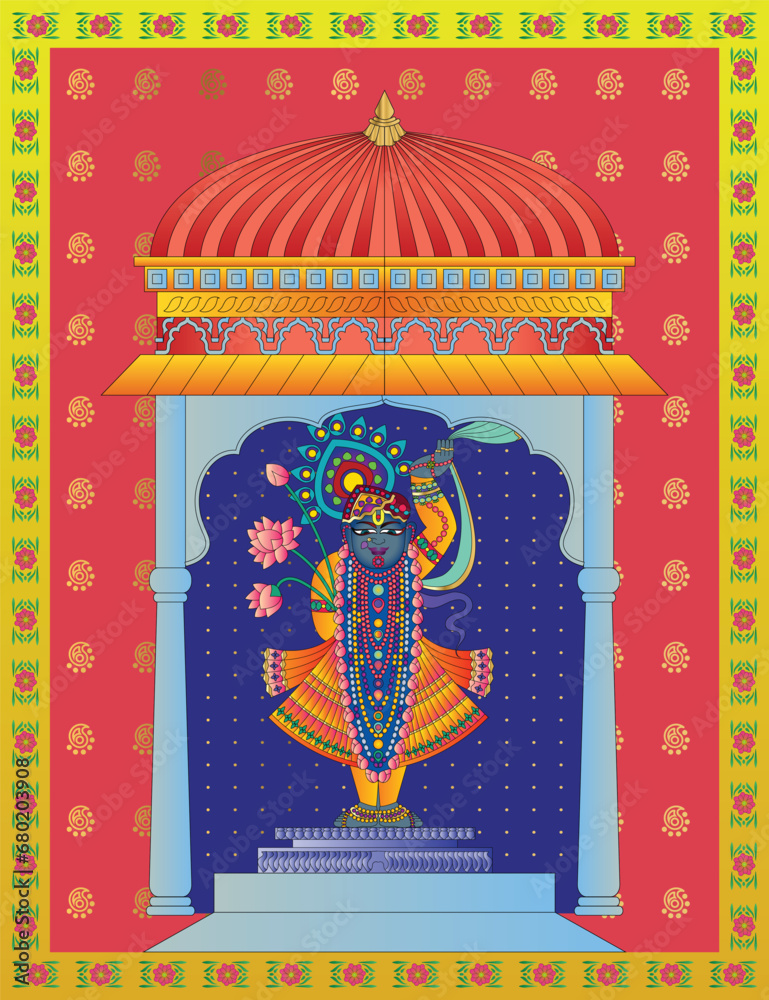 Shrinathji, Jagannath, or Lord Krishna with cows, in Indian folk ...