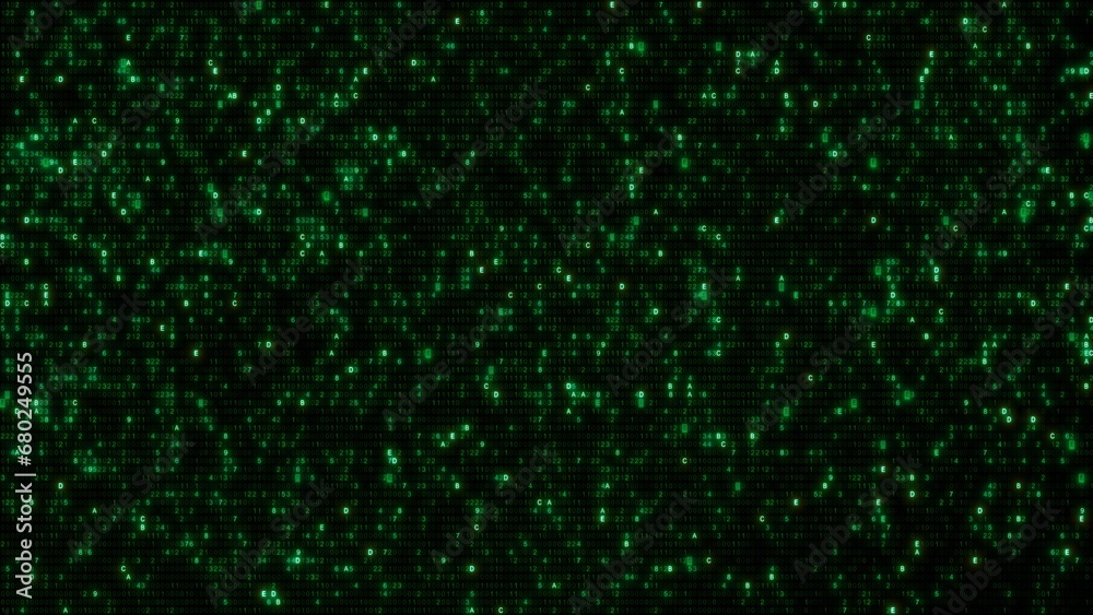 Abstract green computer hex code full-frame background. Concept binary ...