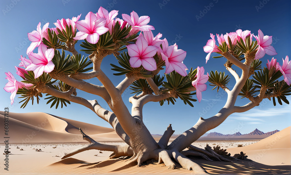 Rosa do Deserto rosada no meio do deserto quente. Linda flor do deserto ...