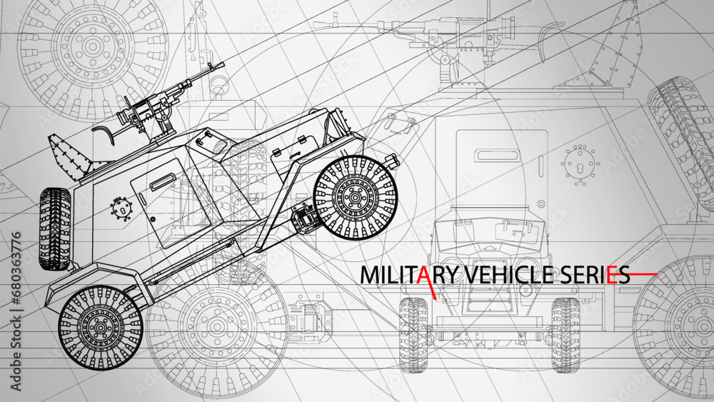 Line art sketch wallpaper of military vehicle series. Drafting art ...