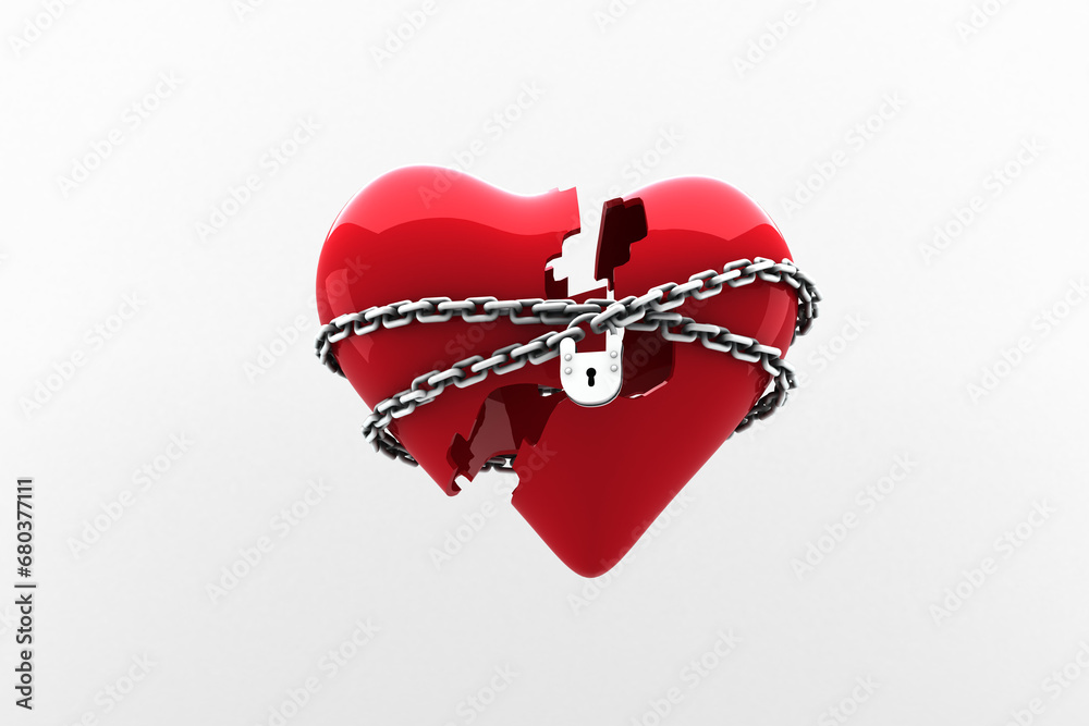 Digital png illustration of red broken hearts with chain and padlock on ...