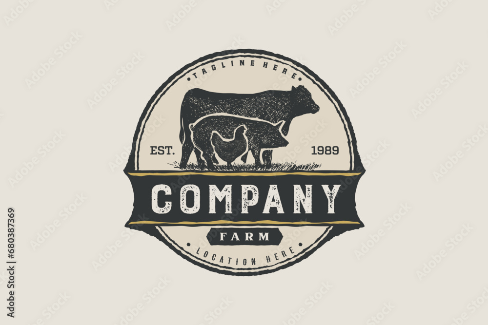 Cattle logo vector design. Farm animal logo template. angus, pig and chicken Texture vector ...