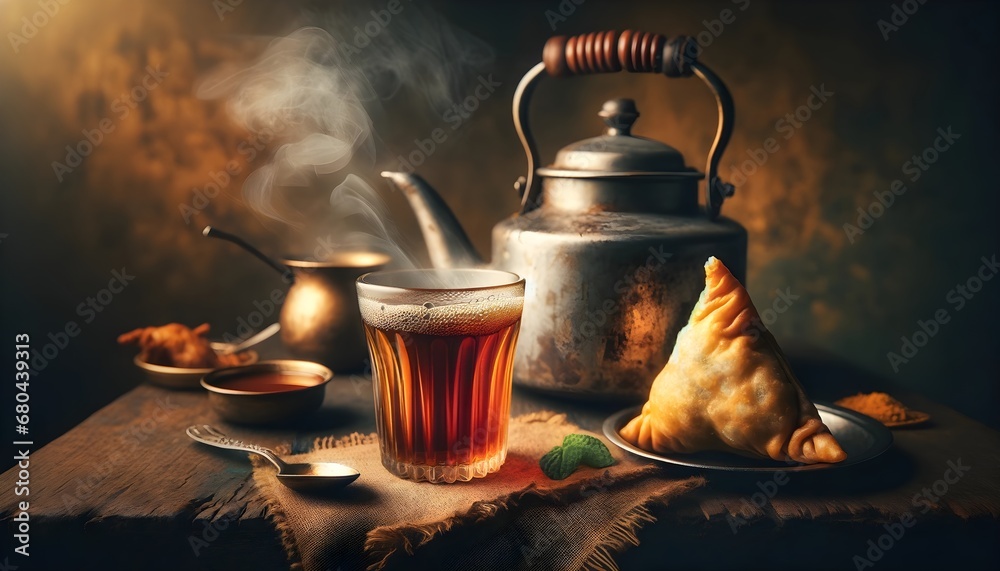 Indian cutting chai and samosa Stock Photo | Adobe Stock