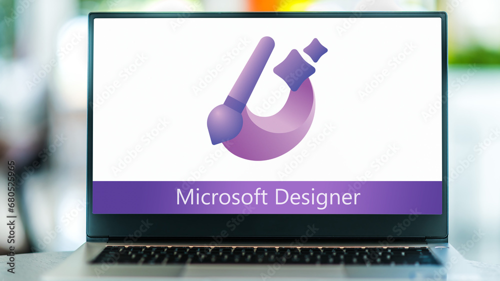 Laptop computer displaying logo of Microsoft Designer Stock Photo ...