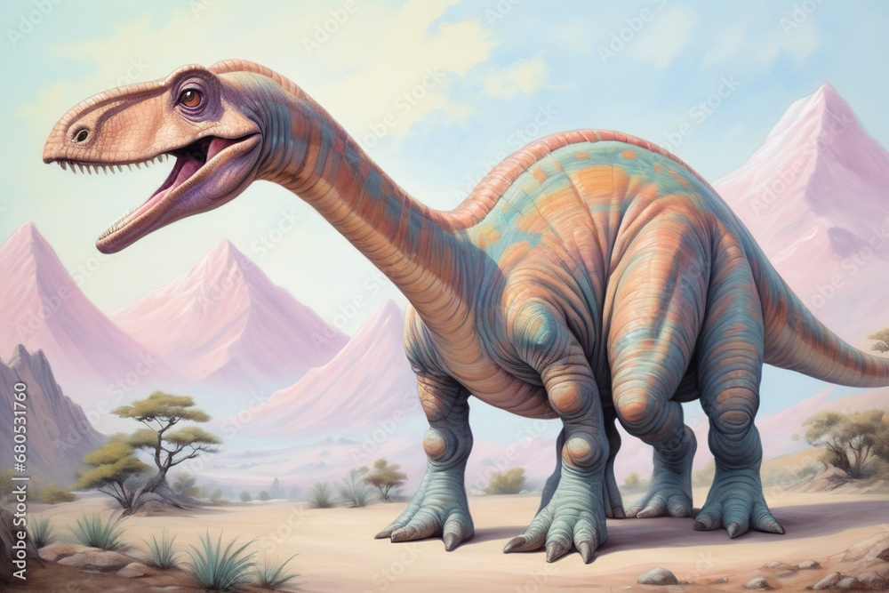 dinosaurio en paisajes con colores pastel Stock Illustration | Adobe Stock