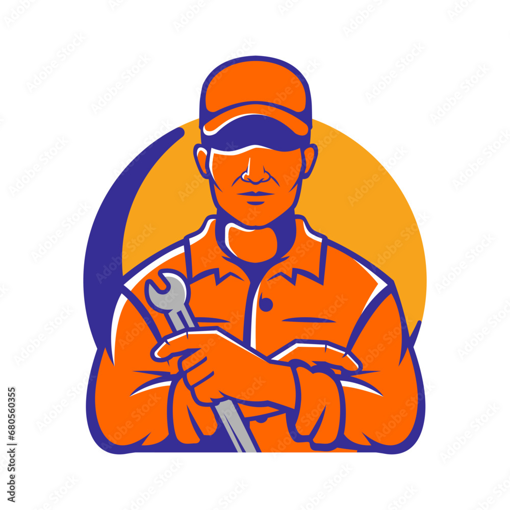 Mechanic man mascot logo design, cartoon car mechanic worker mascot ...