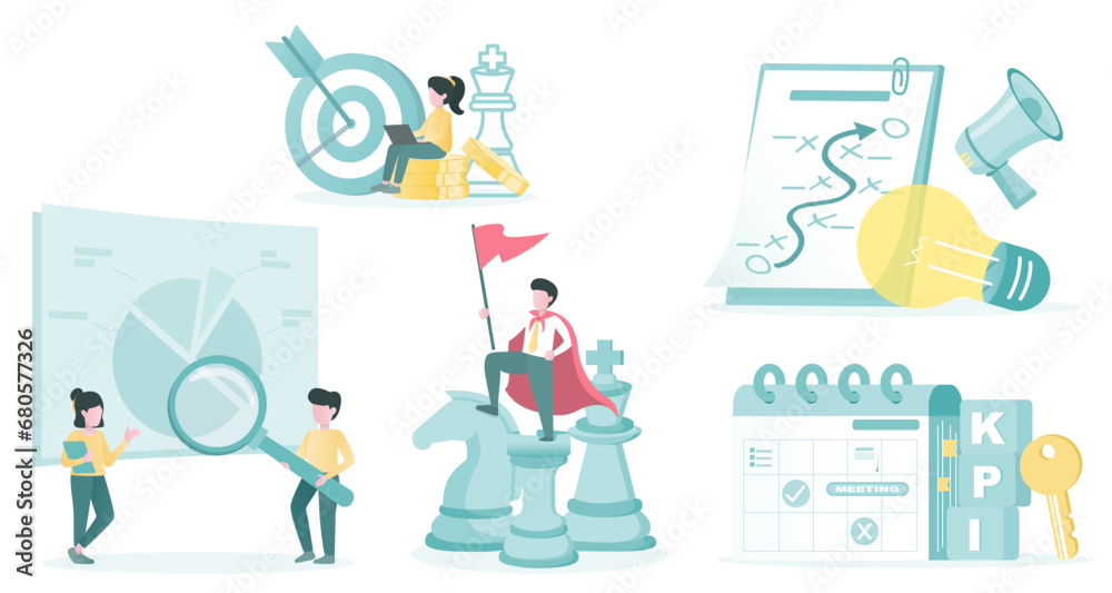 Business ideas collection set. Strategy planning, path to success, data ...