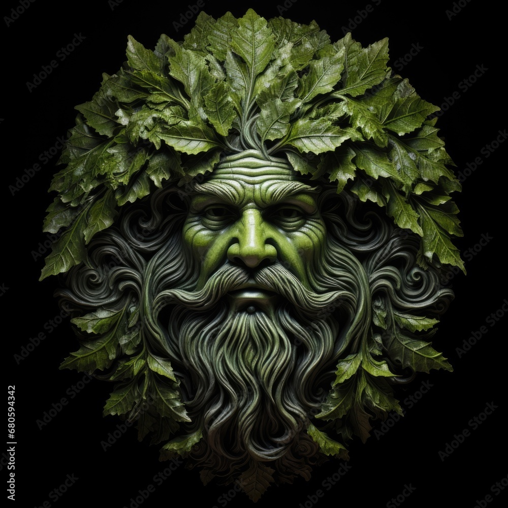 Horned God of the Celtic Mythology in Baroque Style. Male Dryad Face ...