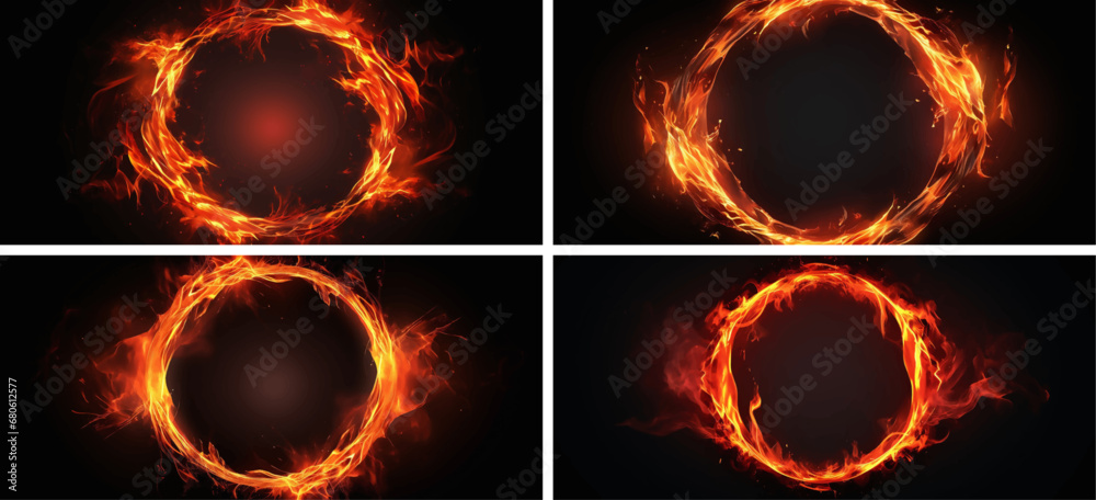 fire hot flames circle burn black abstract design heat red bonfire ...