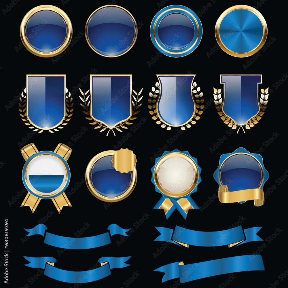 Luxury golden blue badges and labels. Retro vintage circle badge design ...