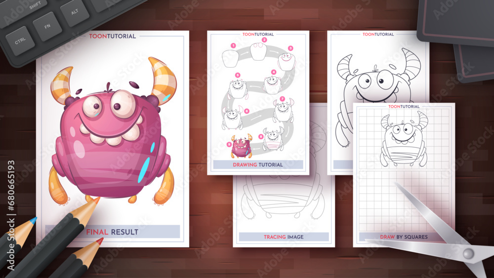 How to Draw a Monster. Step by Step Drawing Tutorial. Draw Guide ...