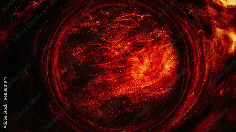 Ink swirl background. Magic portal. Orange glitter fire smoke ...