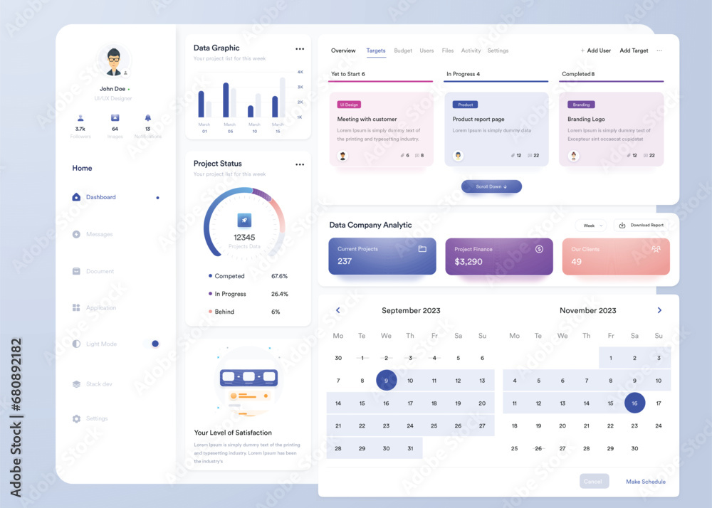 UI UX Infographic dashboard. UI design with graphs, charts and diagrams ...