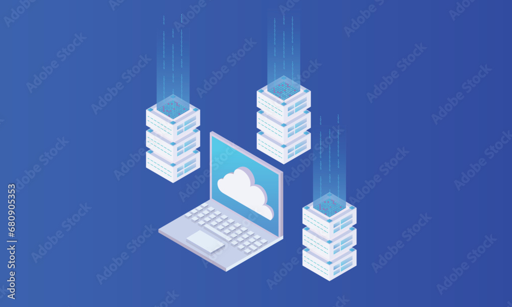 Isometric hardware developer Collect data to save digital data. database concept data analytics ...