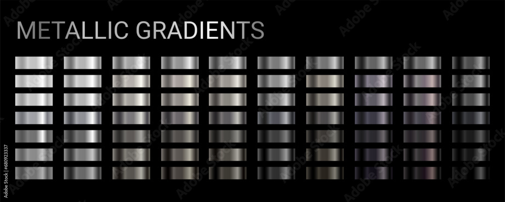 Metallic gradients color set vector. Silver chrome texture surface ...