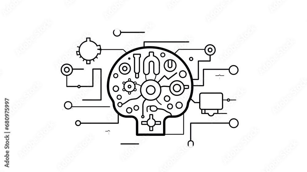 Machine learning linear icon. Artificial intelligence. Database. AI. Digital technology. Thin ...
