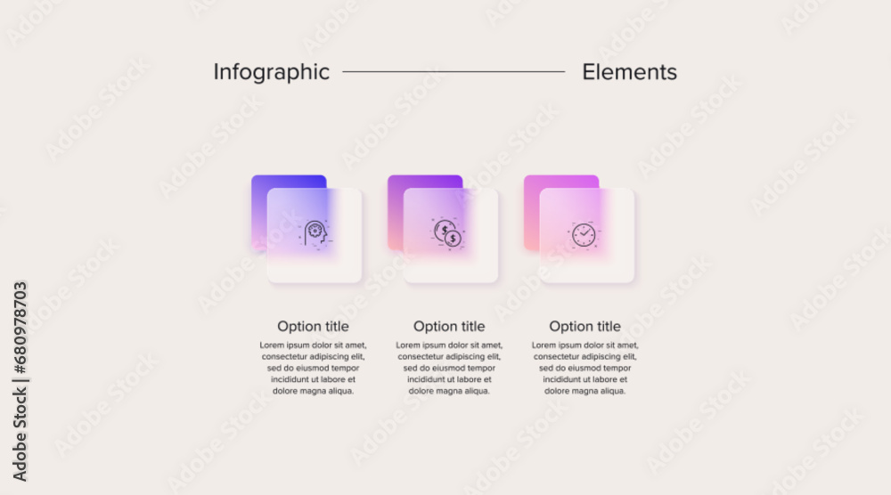 Business process chart infographics with 3 step squares. Rectangular ...