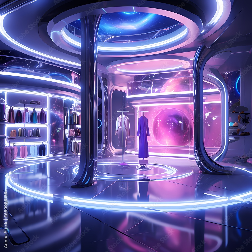 Ilustración de Stock Fashion technology pop-up store Inside the ...