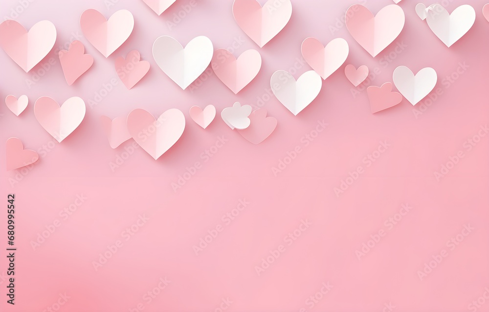 Photo Stock Paper elements in shape of red heart flying on pink ...
