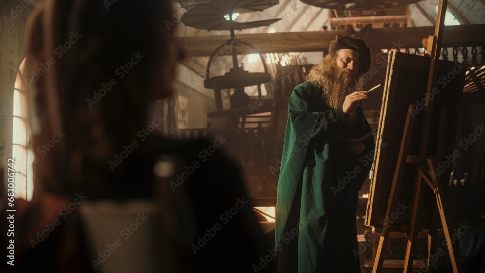 Representation of Historical Era: Wide Portrait of the Genius Leonardo ...