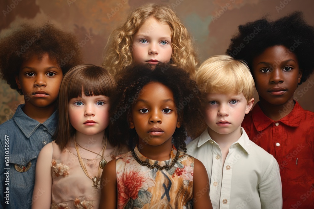 Group photo of children of different ages, races, skin colors, genders ...