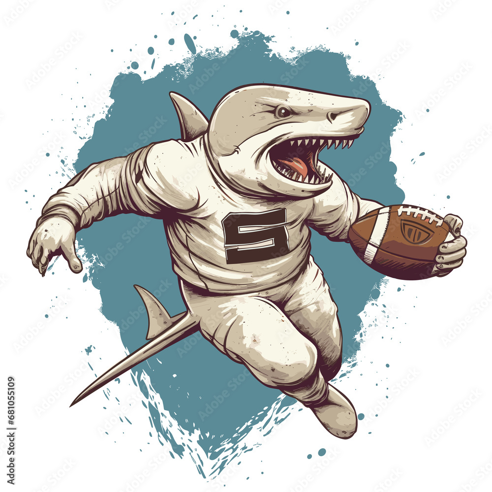 Angry shark mascot for a rugby illustration, isolated on transparent ...