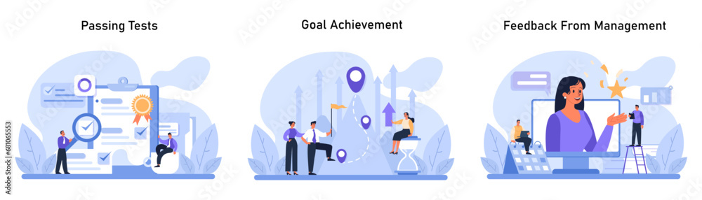 Professional Progress set. Employees excel in tasks, reach career ...