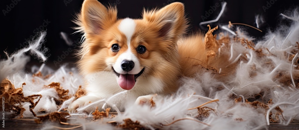 Shredded fur photo of a Pembroke Welsh Corgi Copy space image Place for ...