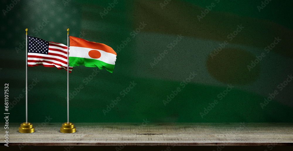 Niger and USA flag wave on dark background. digital illustration for ...