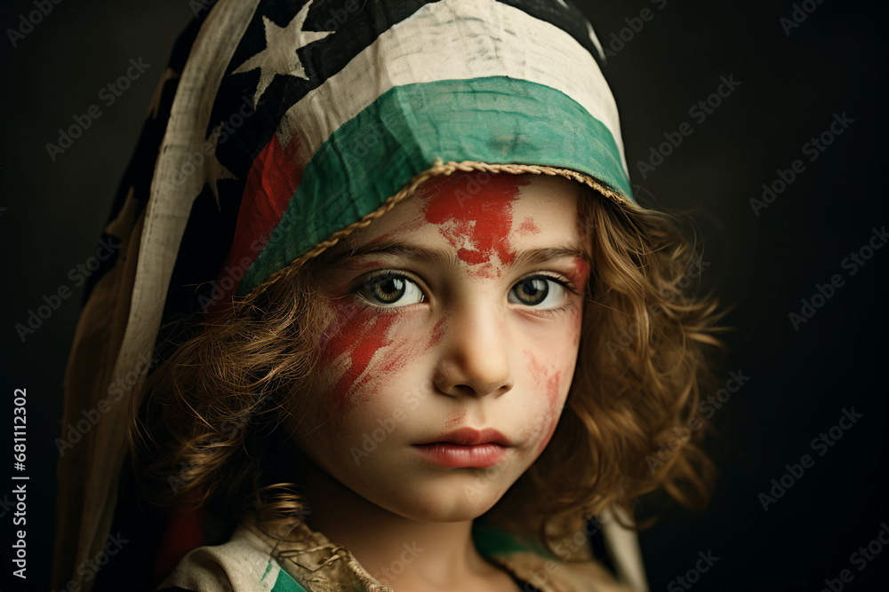child girl painted face with palestine flag Stock Photo | Adobe Stock