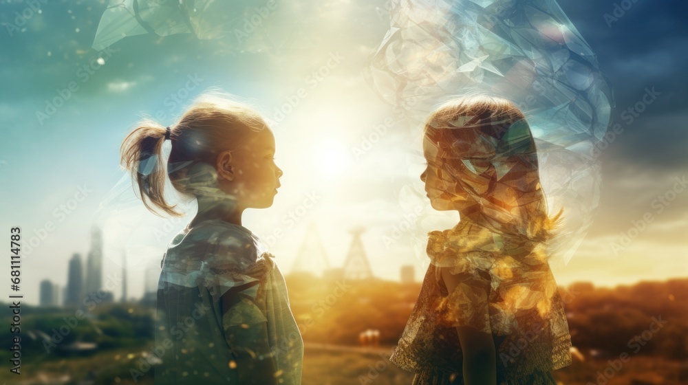 children and clean energy concept, light colors, Environmentally ...