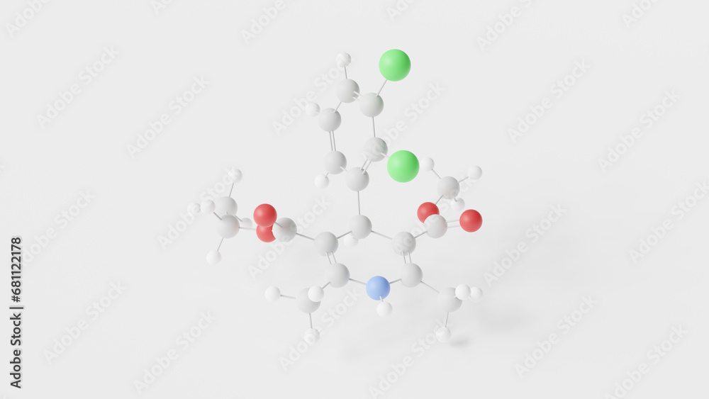 felodipine molecule 3d, molecular structure, ball and stick model, structural chemical formula ...