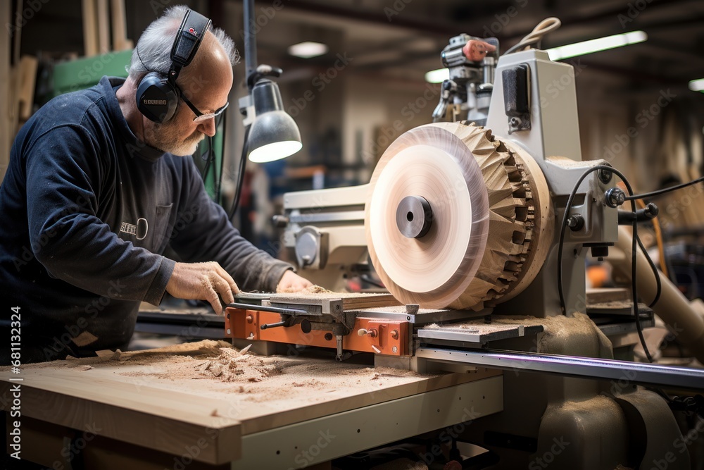 Industry wood turners measure and calculate right size of workpiece ...