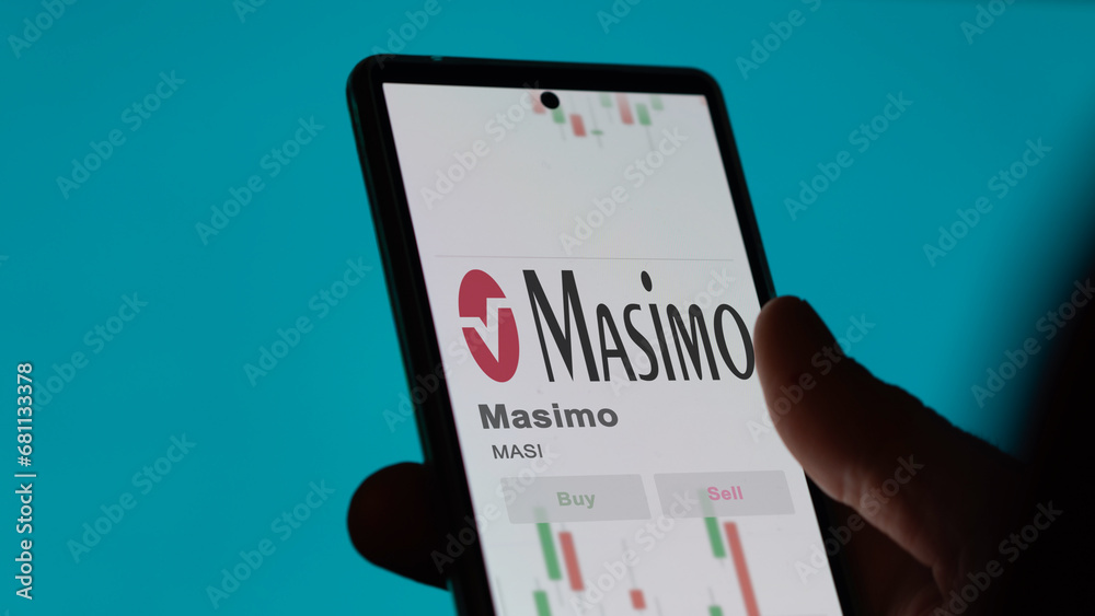 November 20th 2023. The logo of Masimo on a giant white screen, the brand on a device. Stock ...