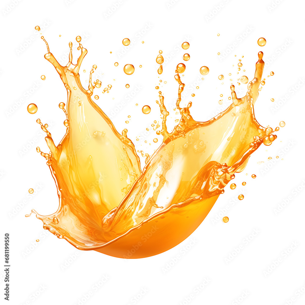 Orange juice splash isolated on transparent background, fruit juice ...
