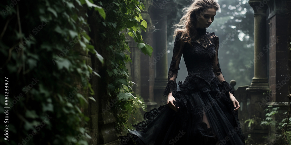 Victorian Lady in a Gothic Garden: An ethereal full-length portrait of ...