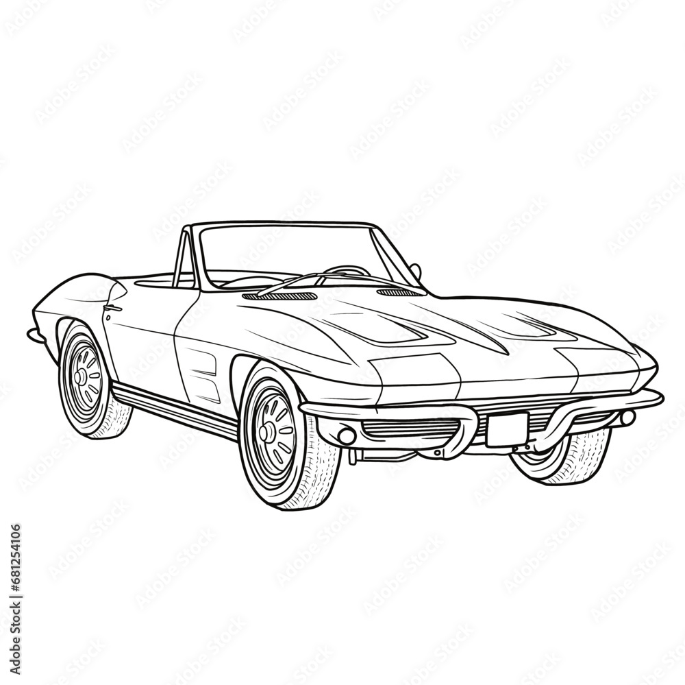 Classic European convertible sports cars Vector Illustration line art ...