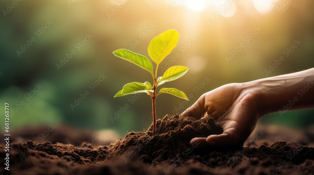 hold young tree ready to grow in fertile soil, prepare for plant and ...