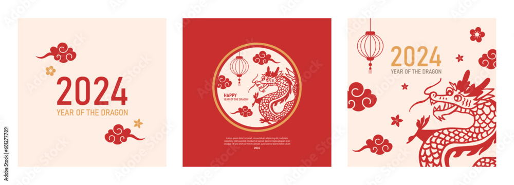 Chinese New Year 2024 year of the dragon banner with modern background ...