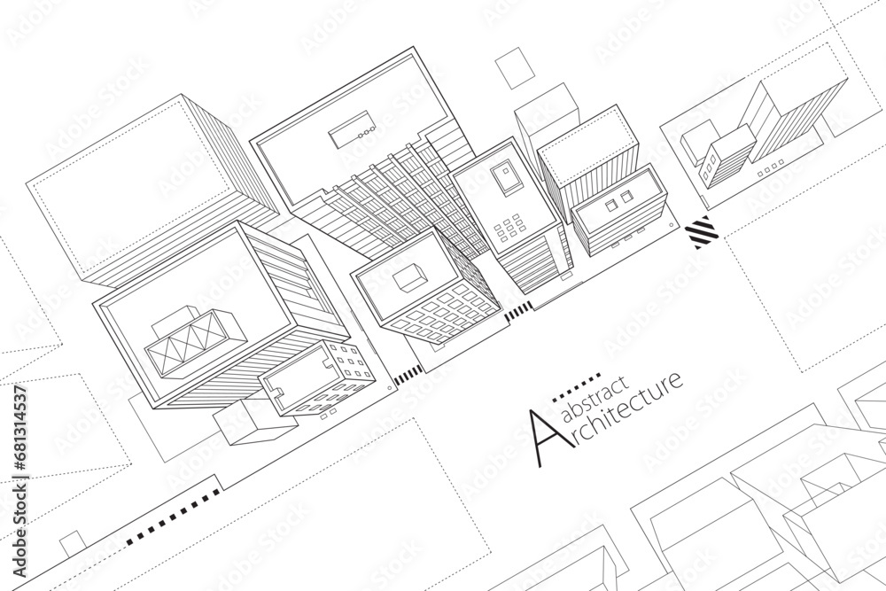 3D illustration of abstract architectural building top view perspective ...