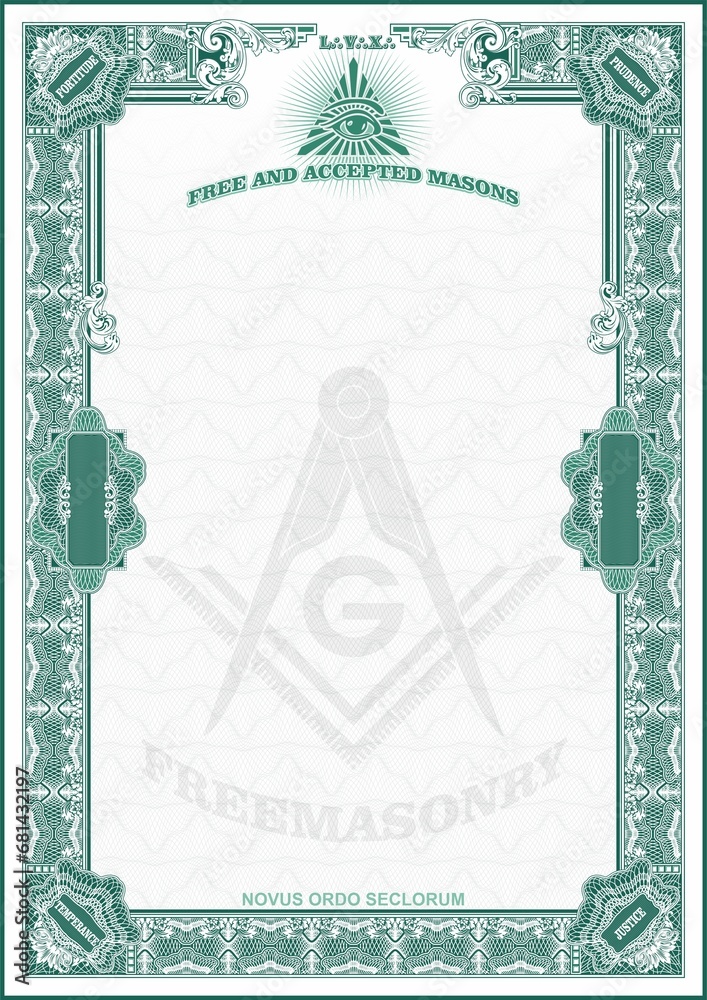 Vertical form with Masonic symbols for creating certificates, diplomas ...