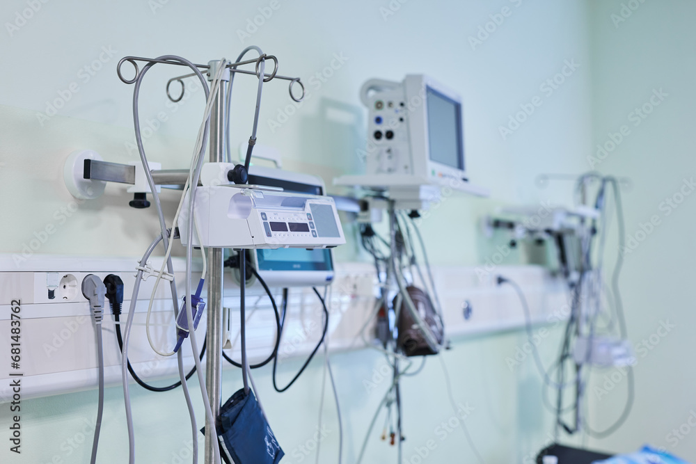 Modern hospital ward with mechanical ventilation system in intensive ...