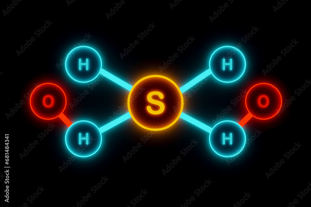 H2SO4 sulfuric acid molecule as model. Oxygen, sulfur, and hydrogen ...