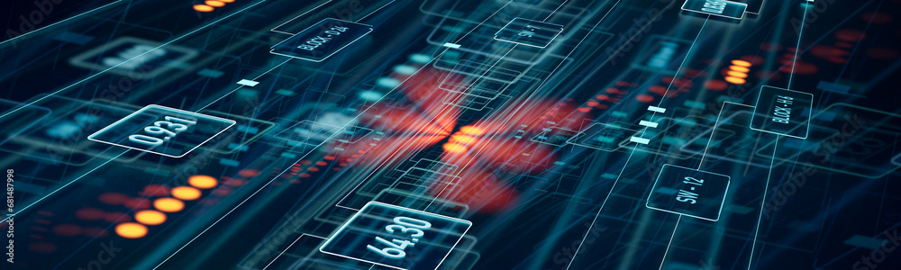 Node tree. Digital switch board with signal lights. Industry, data, blocks, switches ...
