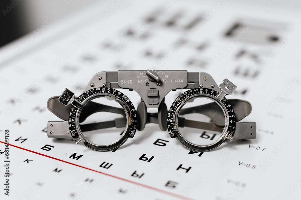 Image of test glasses with letter diagram for eye examination, vision ...