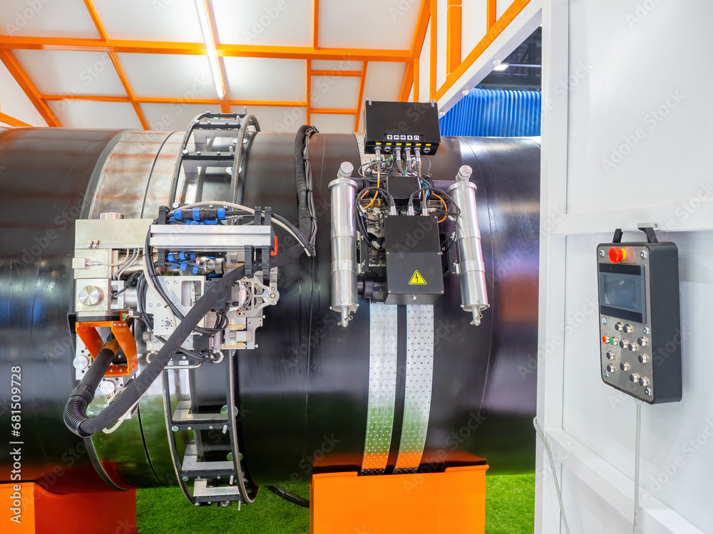 Laser welding of pipeline. Soldering robot on large diameter pipe ...