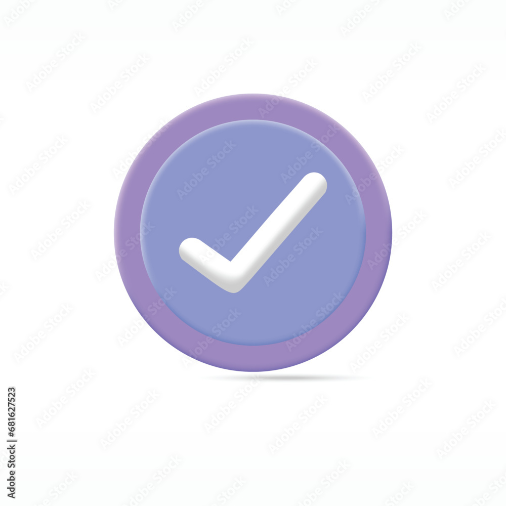 3d check mark on circle panel icon. Checklist sign, tick symbol 3d ...