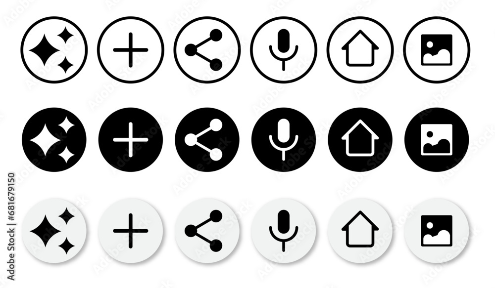 Random icon set with recommendation, share, voice search, home and gallery symbol for browser ...