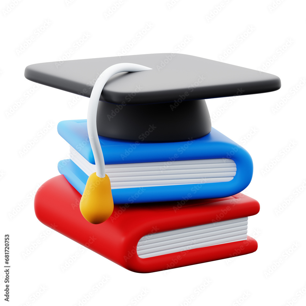 stack of books with university toga hat for education graduation 3d ...